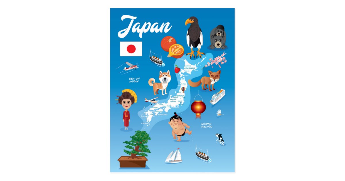 Kids Cartoon Map of Japan Postcard | Zazzle.com