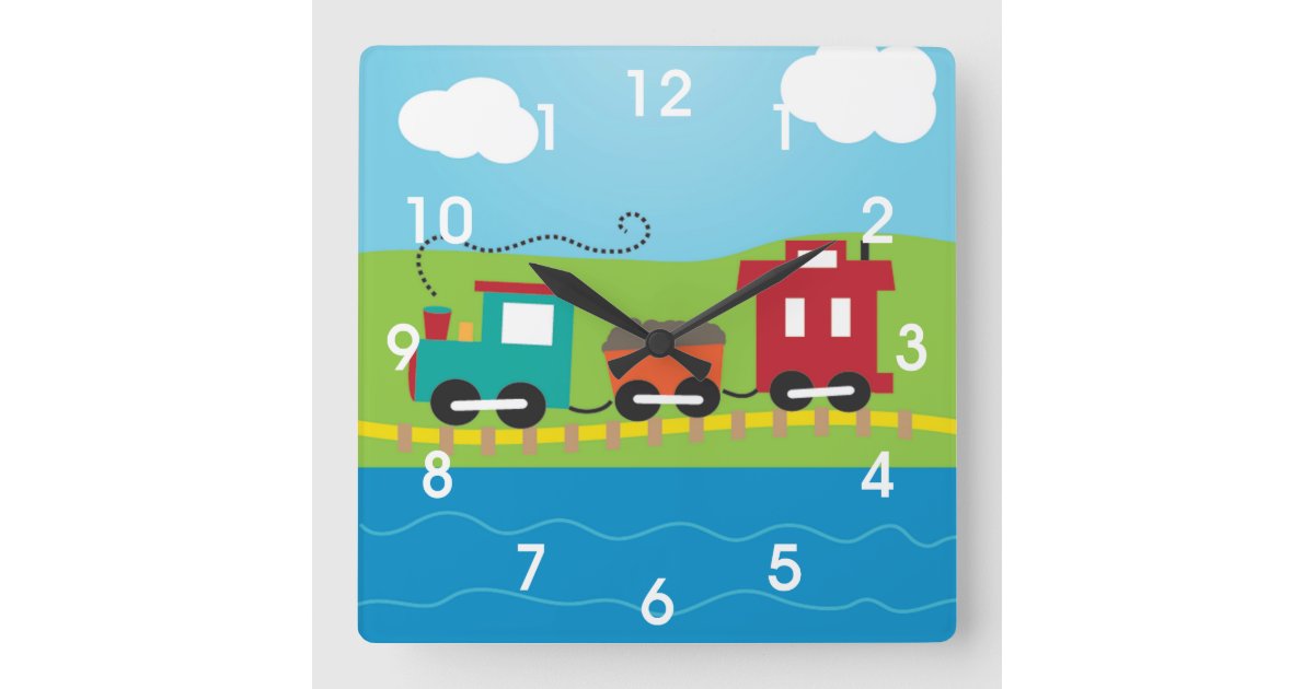 Kids Choo Choo Train Caboose Square Wall Clock | Zazzle