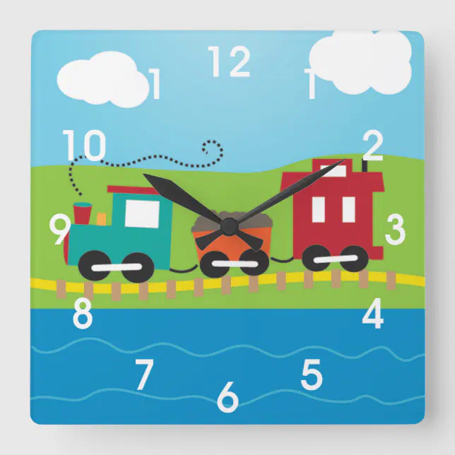 Kids Choo Choo Train Caboose Square Wall Clock | Zazzle