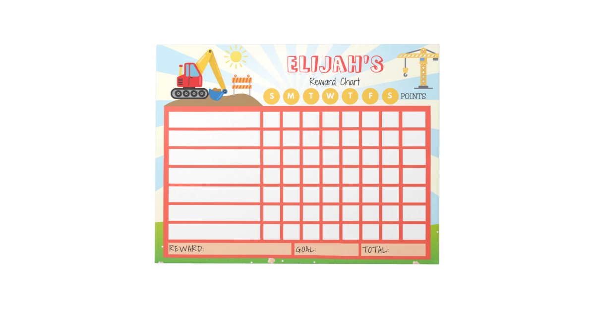 Kids Chore Chart, Personalized Construction Chart Notepad | Zazzle