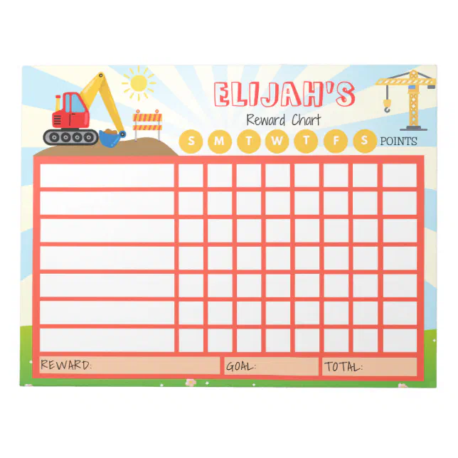 Kids Chore Chart, Personalized Construction Chart Notepad | Zazzle