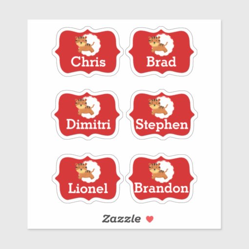 Kids circus carnival birthday party favor names sticker | Zazzle