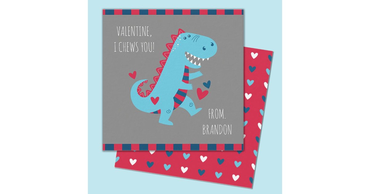 Kids Classroom Dinosaur Valentines Note Card | Zazzle
