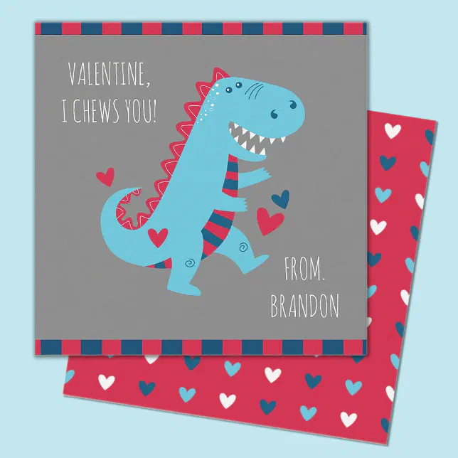 Kids Classroom Dinosaur Valentines Note Card | Zazzle