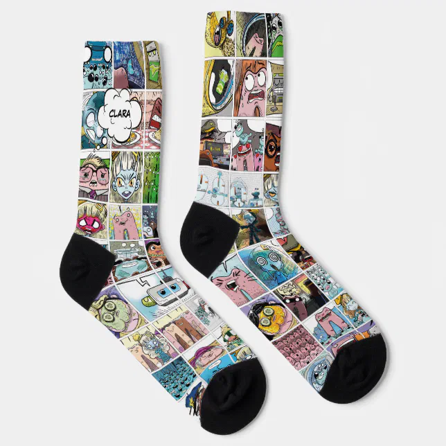 Kids Colorful Cool Character Faces Pattern Name Socks | Zazzle