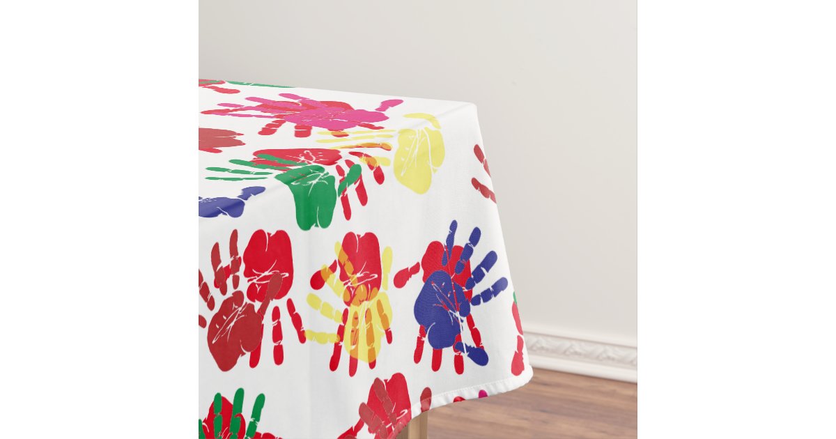Kids Colorful Hand Prints Party Tablecloth | Zazzle