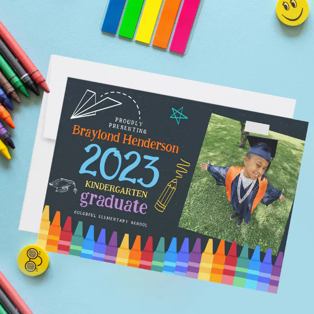 Kids Colorful Photo Elementary School Graduation Invitation | Zazzle