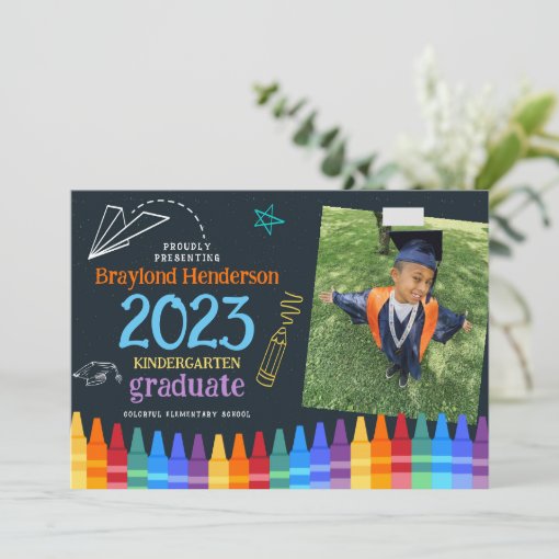 Kids Colorful Photo Elementary School Graduation Invitation | Zazzle