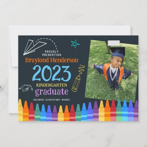Kids Colorful Photo Elementary School Graduation Invitation | Zazzle