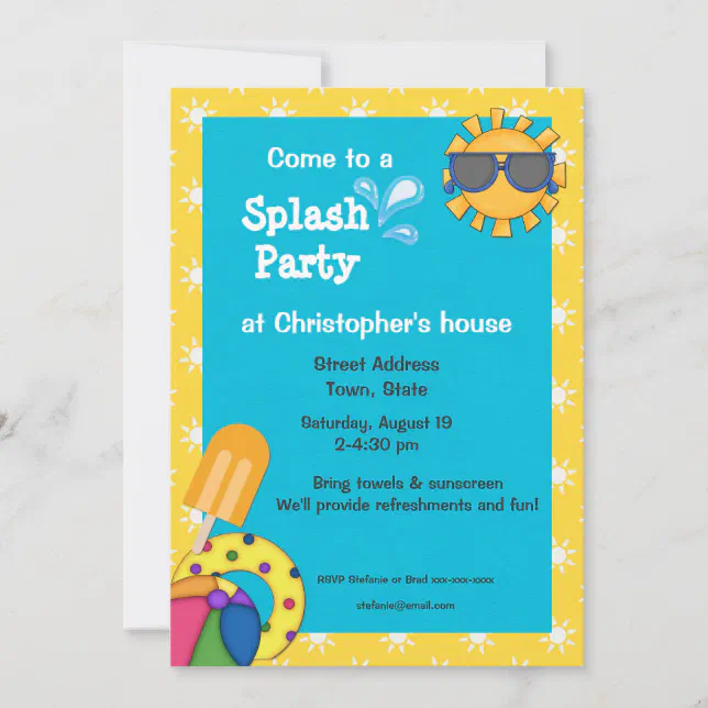 Kids' Colorful Splash Party Invitation | Zazzle