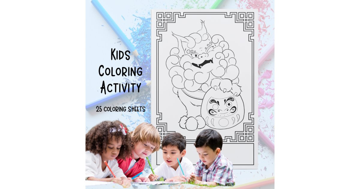 Kids Coloring Activity - Foo Dog & Daruma Doll Paper Pad | Zazzle