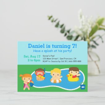 Kids Colourful Splash Birthday Pool Party Invitation | Zazzle