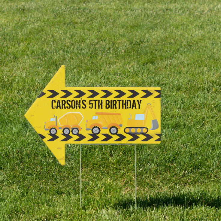 Kids Construction Birthday Party Custom Arrow Yard Sign | Zazzle