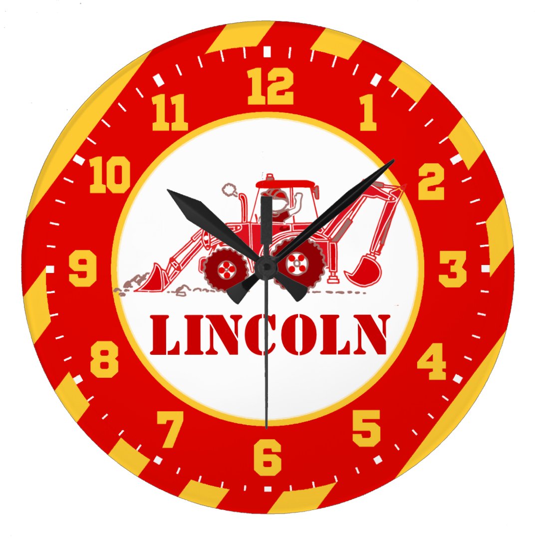 Kids construction tractor red digger wall clock | Zazzle