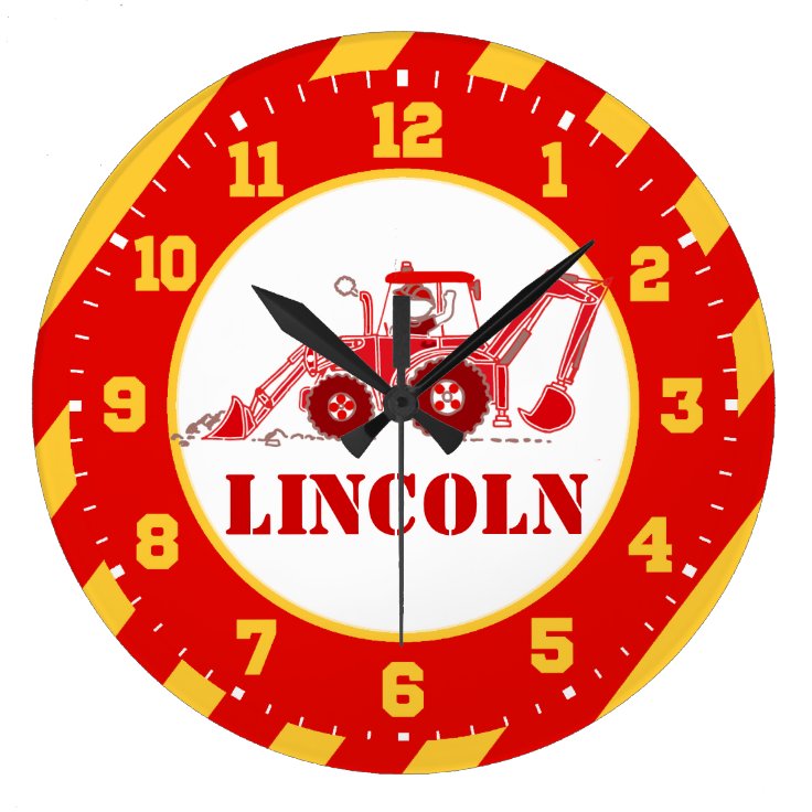 Kids construction tractor red digger wall clock | Zazzle