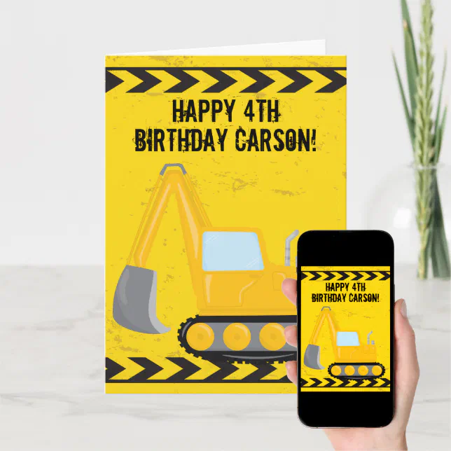 Kids Construction Vehicle Custom Happy Birthday Card | Zazzle