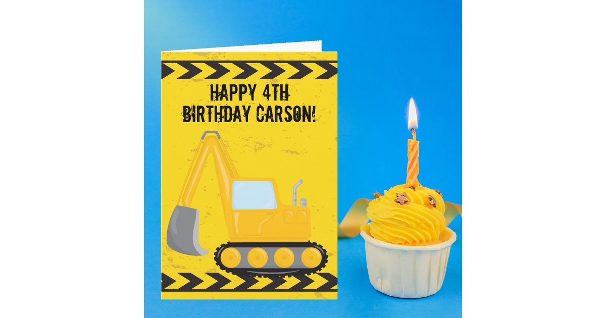 Kids Construction Vehicle Custom Happy Birthday Card | Zazzle