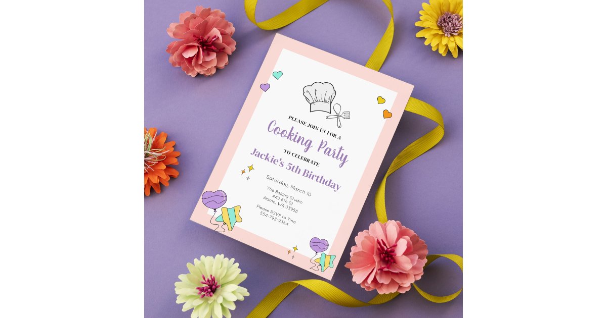 Kids Cooking Baking Birthday Party Invitation | Zazzle
