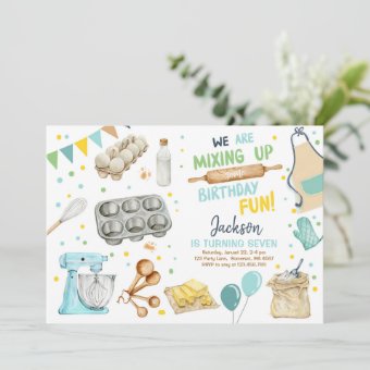 Kids Cooking Birthday Boy Kitchen Baking Chef Invitation | Zazzle