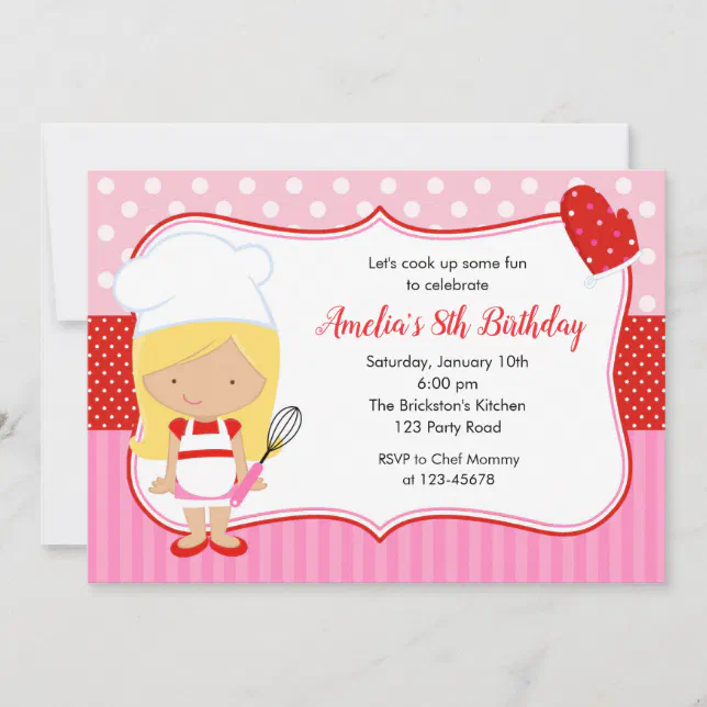 Kids Cooking Birthday Invitation (Baking) | Zazzle