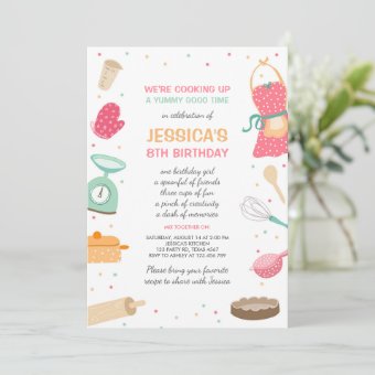 Kids Cooking Birthday Invitation Kitchen Baking | Zazzle