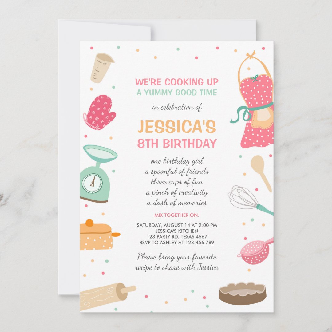 Kids Cooking Birthday Invitation Kitchen Baking | Zazzle