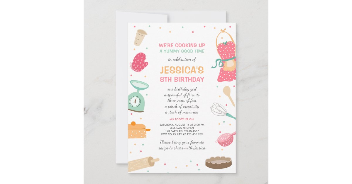 Kids Cooking Birthday Invitation Kitchen Baking | Zazzle