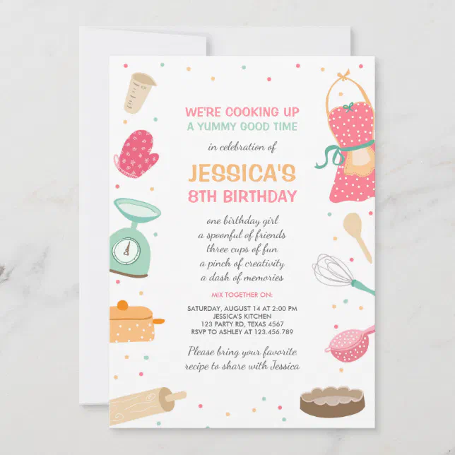 Kids Cooking Birthday Invitation Kitchen Baking | Zazzle