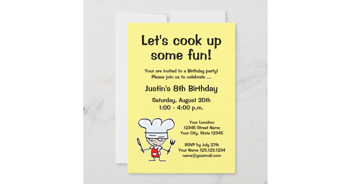 Kid's cooking Birthday party invitation template | Zazzle