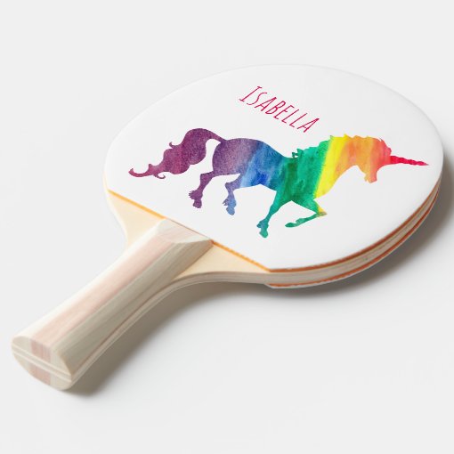 Kids Cool Watercolor Rainbow Unicorn Beautiful Ping Pong Paddle | Zazzle