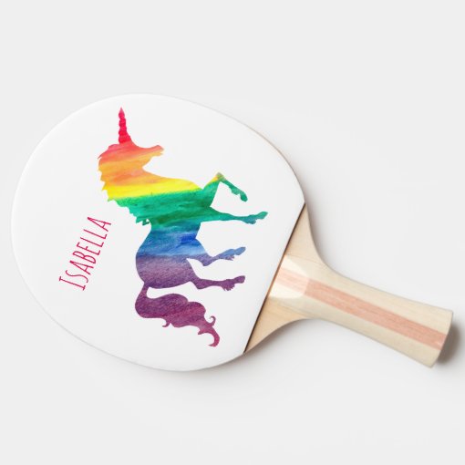 Kids Cool Watercolor Rainbow Unicorn Beautiful Ping Pong Paddle | Zazzle