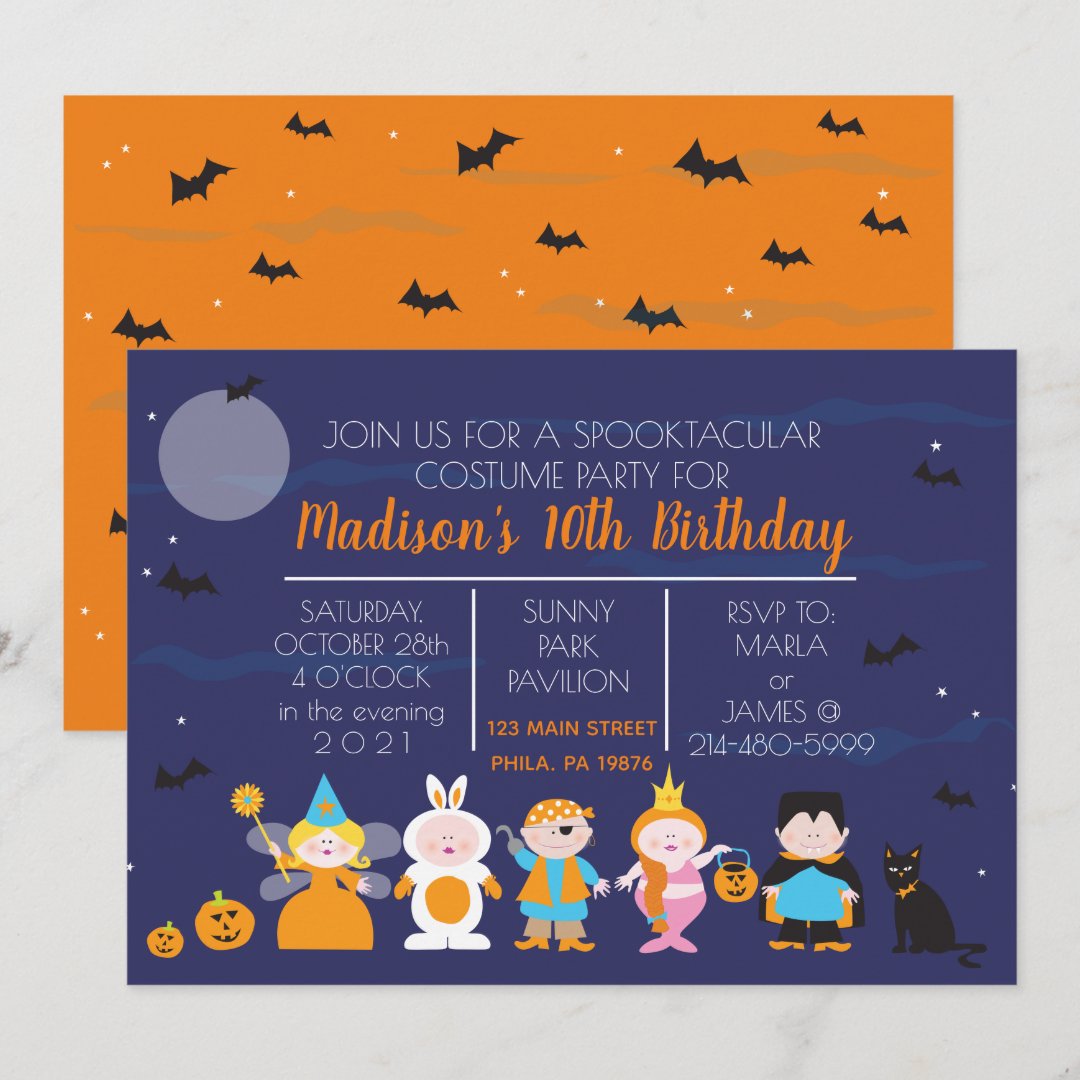 Kids Costume Birthday Party Halloween Invitation | Zazzle