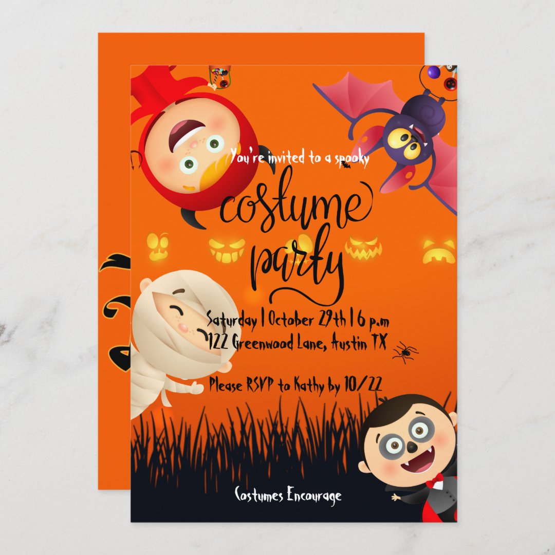 Kids costume party Halloween Invitation | Zazzle