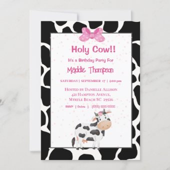 Kids Cow Print Girls Birthday Party Invitation | Zazzle