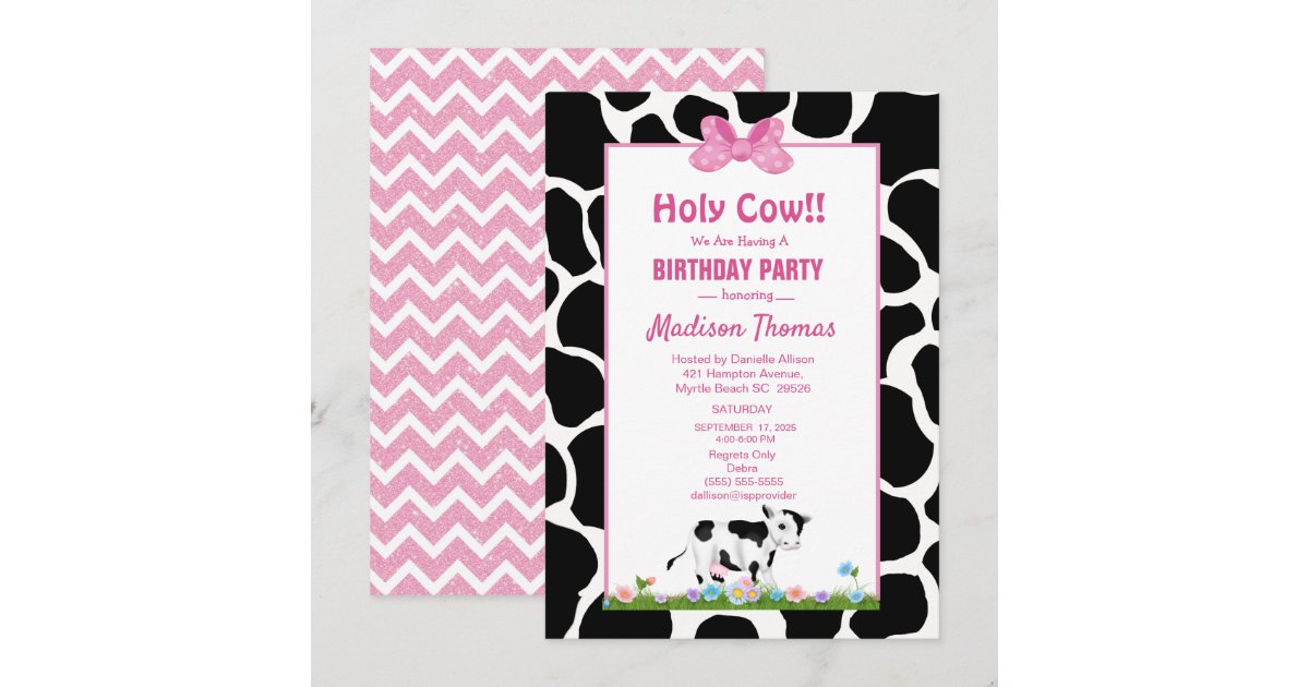 Kids Cow Print Girls Birthday Party Invitation | Zazzle