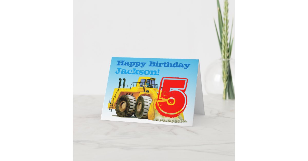 Kids Custom Construction Digger 5th Birthday Card | Zazzle