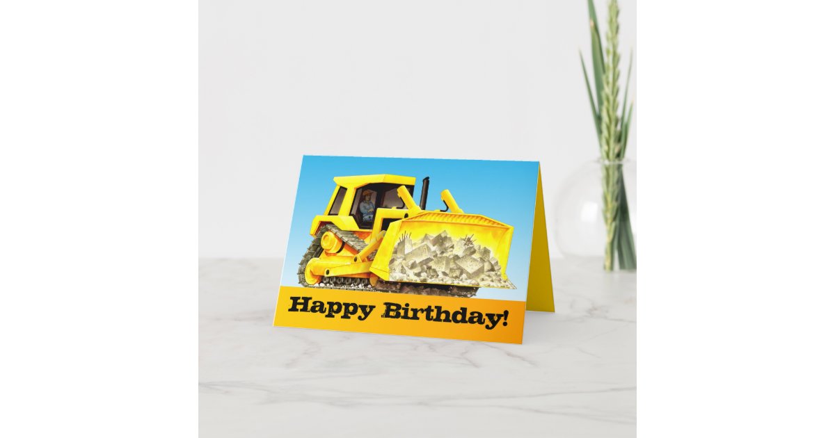 Kids Custom Construction Happy Birthday Bulldozer Card | Zazzle.com