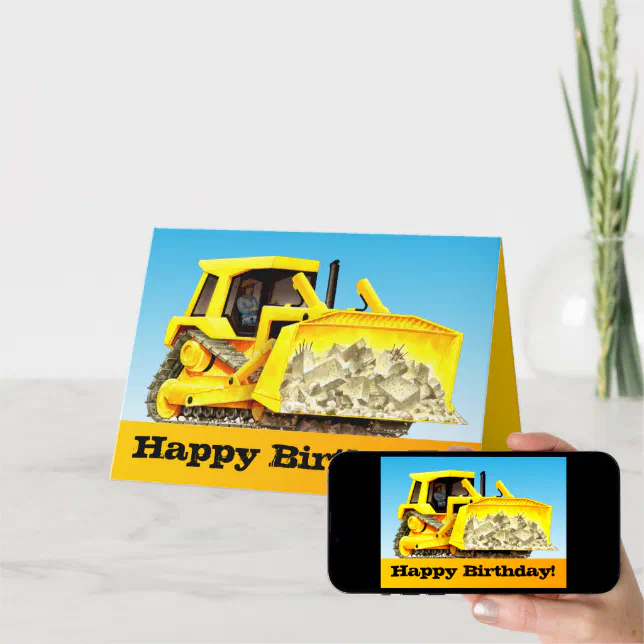 Kids Custom Construction Happy Birthday Bulldozer Card | Zazzle