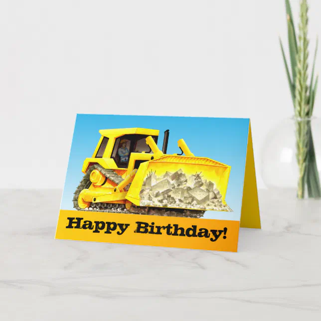 Kids Custom Construction Happy Birthday Bulldozer Card | Zazzle
