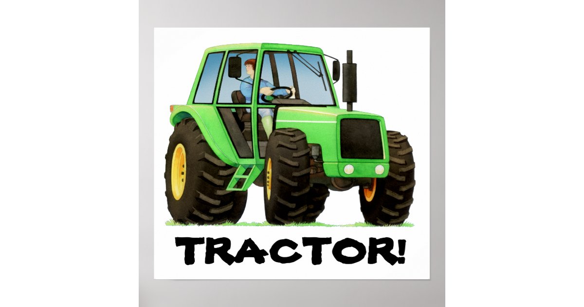 Kids Custom Green Tractor Poster | Zazzle