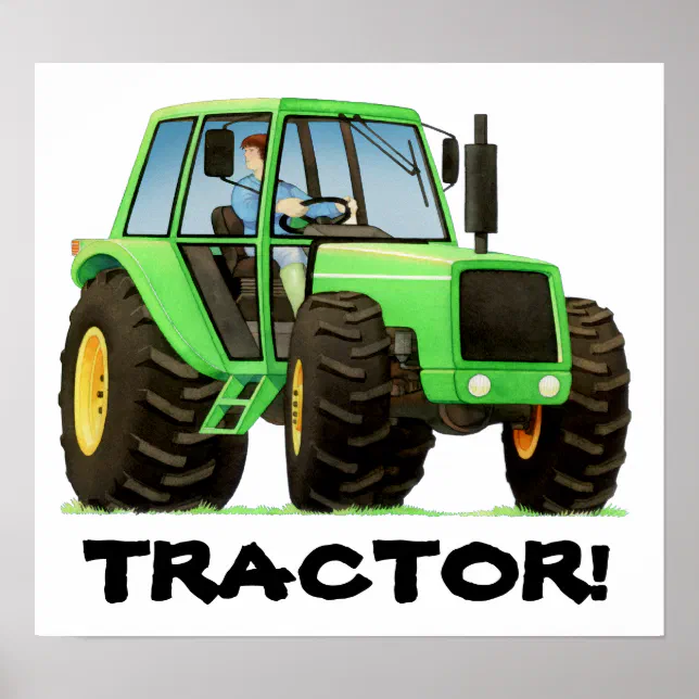 Kids Custom Green Tractor Poster | Zazzle