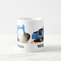 Kid's Custom Name Blue Digger Excavator Coffee Mug | Zazzle