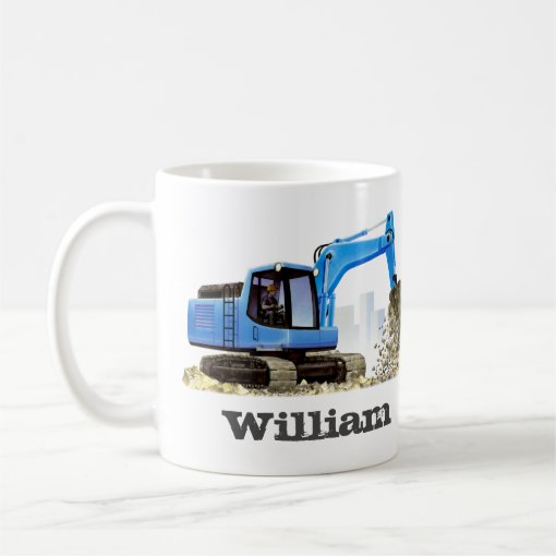 Kid's Custom Name Blue Digger Excavator Coffee Mug | Zazzle
