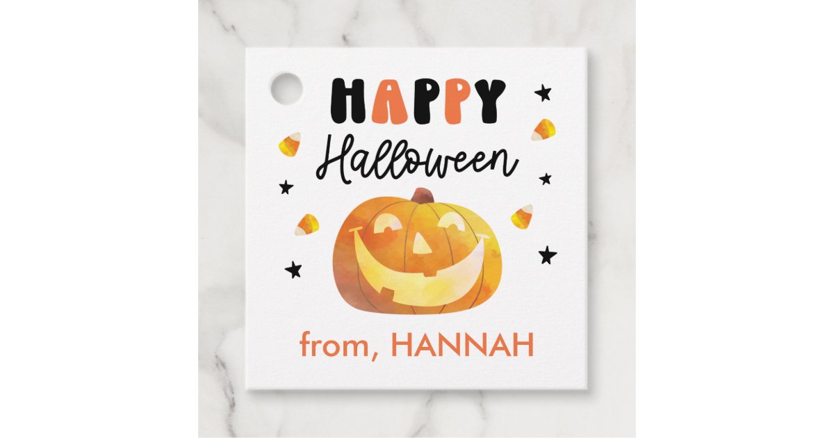 Kids Custom Pumpkin Halloween Treat Favor Tags | Zazzle