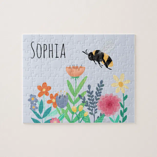 Kids Cute and Whimsical Bumblebee Bee and Flowers Jigsaw Puzzle | Zazzle