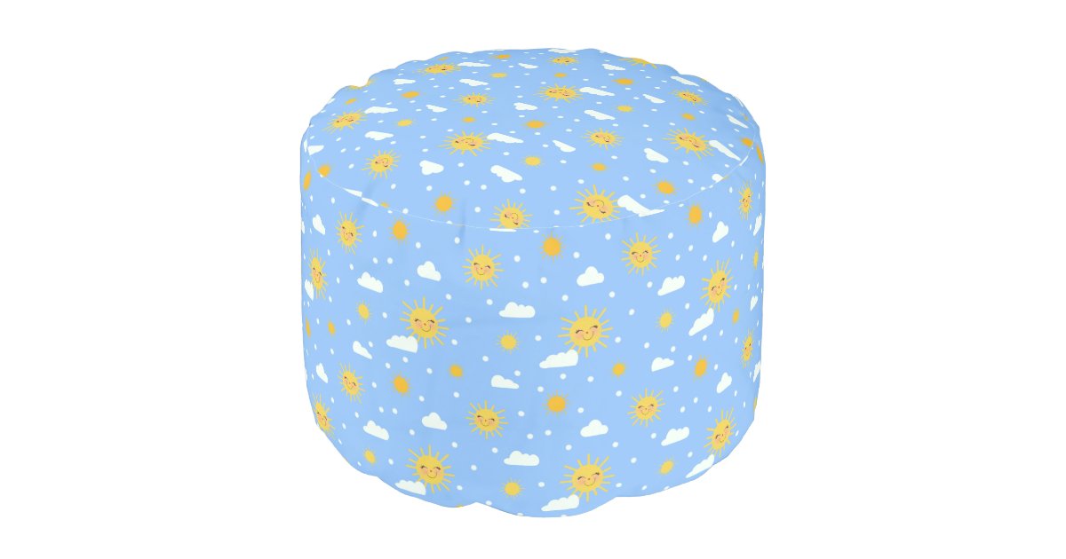 Kids Cute Blue And Yellow Sunshine Pattern Pouf | Zazzle