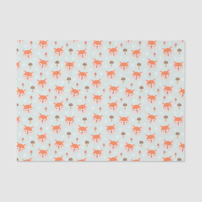 Kids Cute Cartoon Fox Faces Mushrooms Tissue Paper | Zazzle