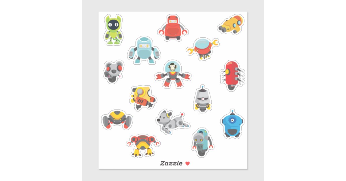 Kids Cute Cartoon Robots Sticker | Zazzle