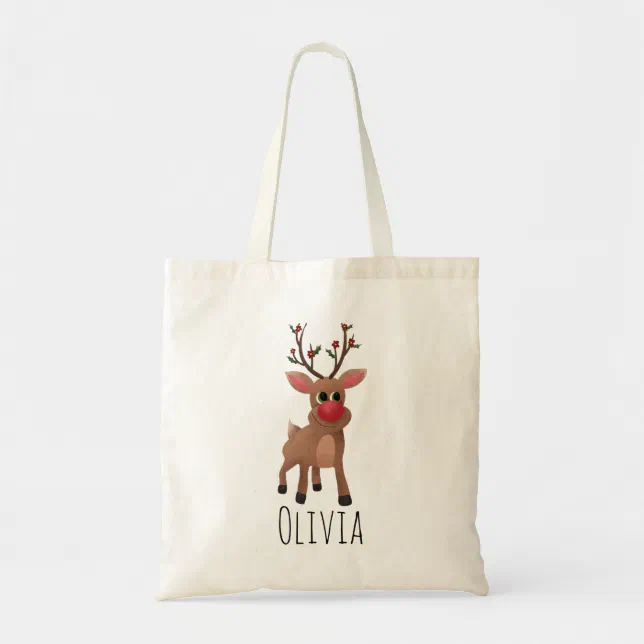 Kids Cute Christmas Rudolph the Red-Nosed Reindeer Tote Bag | Zazzle
