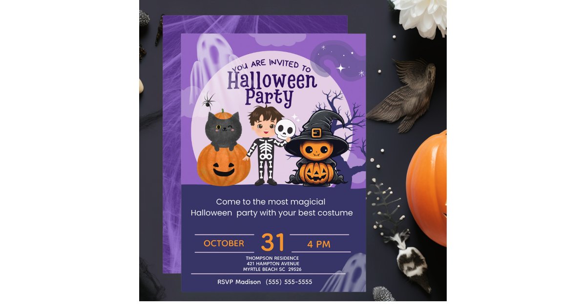 Kids Cute Costume Halloween Party Invitation | Zazzle
